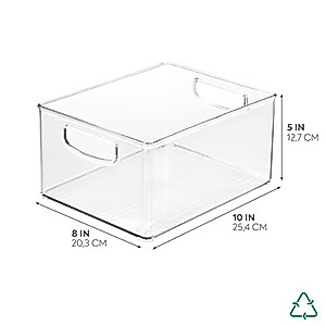 iDesigniDesign Crisp BPA-Free Plastic Stackable Tea Bag Organizer, 12.59" x 6.23" x 4.57", Clear with Gray Dividers & Recycled Plastic Extra-Large Bin, 10” x 8” x 5iDesign