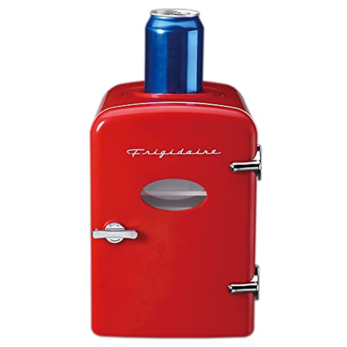 Frigidaire EFMIS171-RED Retro Mini Portable Personal Fridge-Ideal for Home, Office or Dorm-Features Active Cooling Can -Holder on Top-Includes Carrying Handle, AC/DC Wall/Car Charger-Red, standard