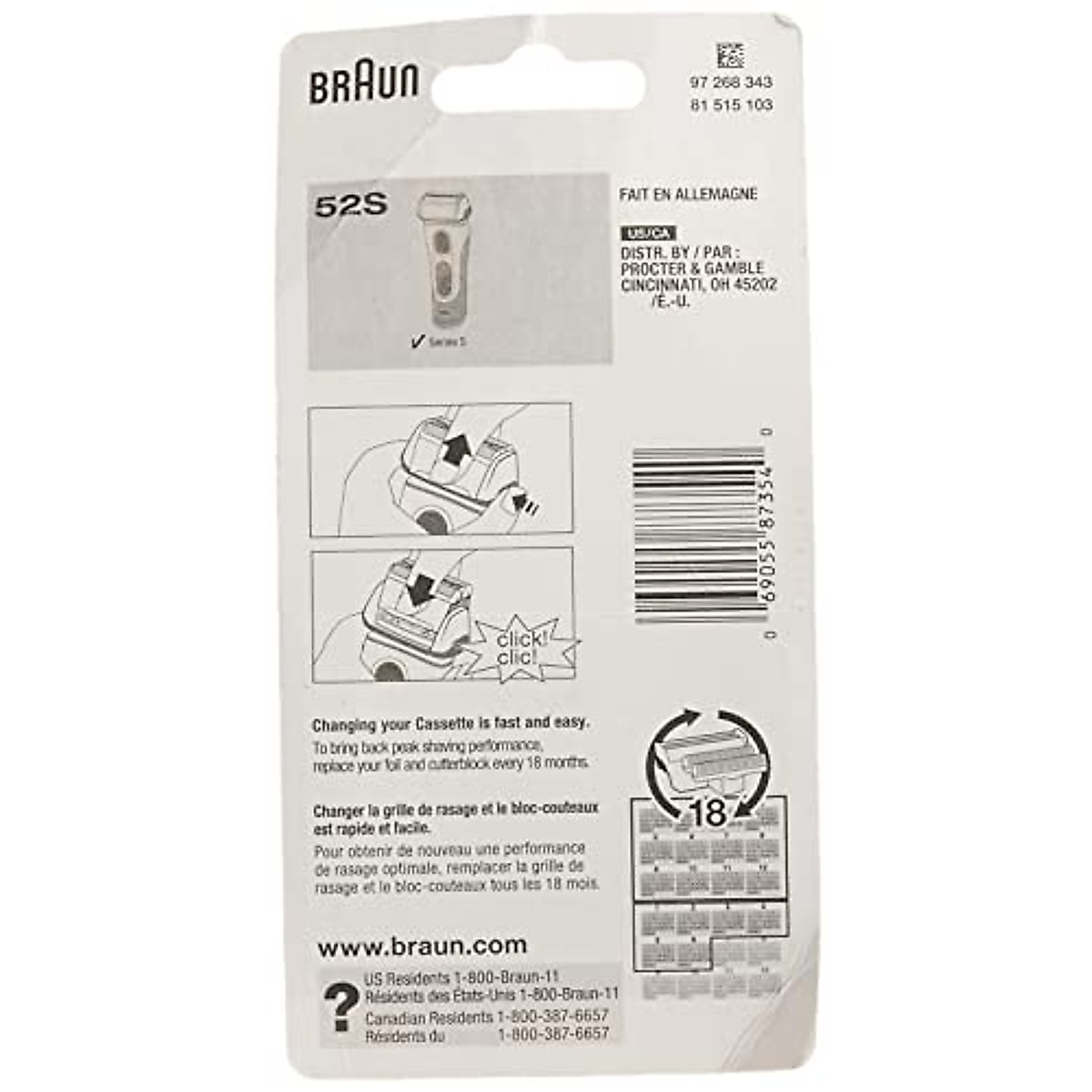 Braun Series 5 52S Electric Shaver Head Replacement Cassette – Silver