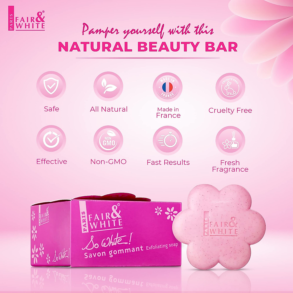 Fair & White So White Skin Brightening Soap - 200g / 7 oz - Exfoliating Soap, Helps to Reduce Blemishes on: Body, Knees, Underarms, Armpit