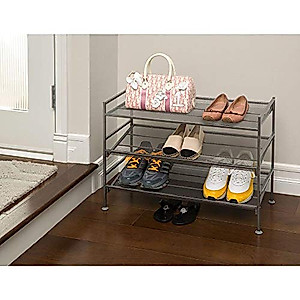 Seville Classics 2-Tier Iron Mesh Utility Shoe Rack, Silver
