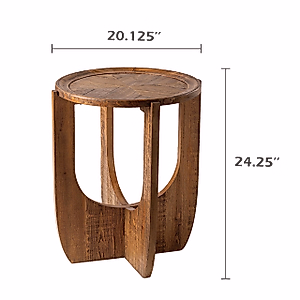 COZAYH Rustic Farmhouse End Table, French Country Accent Side Table for Family, Dinning or Living Room, Small Spaces, Modern, Round, Brown End Table