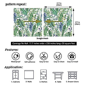 CHIHUT Green Leaf Wallpaper Peel and Stick Tropical Palm Leaf Wallpaper Self Adhesive Removable Greenery Wallpaper Botanical Contact Paper for Cabinets Walls Shelf Liner 17.7”x236” Vinyl Film