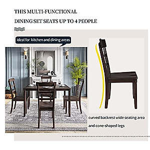 5 Piece Kitchen Dining Table Set 1 Wooden Table + 4 Chairs Set for Restaurant Espresso