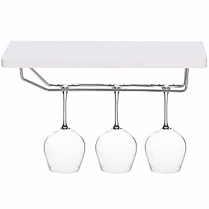 Giantex Wine Rack Wall Mounted Set of 5, Wood Wall Wine Shelf Racks with Glass Holder and Stemware Hanger, Hanging Wine Rack, Wine Storage Display Shelf for Home Bar Kitchen, White