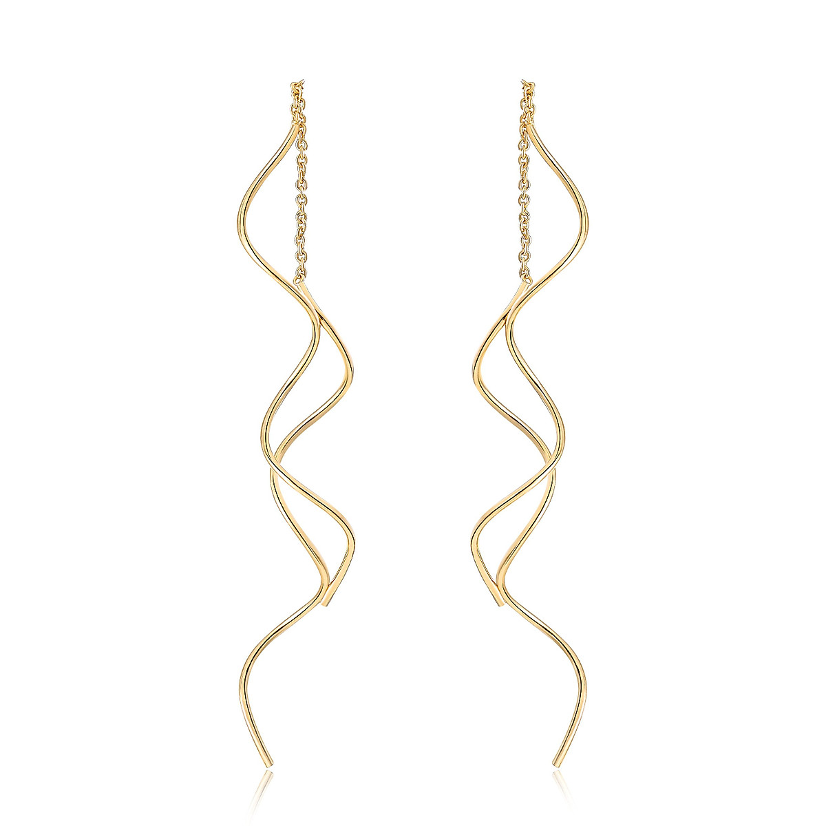 Acefeel Fresh Style Exquisite Threader Dangle Earrings Curve Twist Shape for Women's Gift E158 (18K Gold plated)