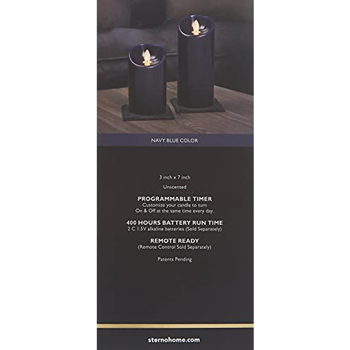 Sterno Home MGT814307NB00 Navy Blue Wax Pillar with Timer