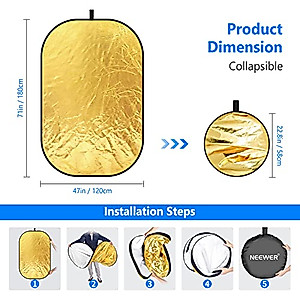 NEEWER 47"x71"/120x180cm Light Reflectors for Photography, Portable 5 in 1 Collapsible Multi Disc with Bag - Translucent, Silver, Gold, Black, White Diffuser for Studio and Outdoor Lighting