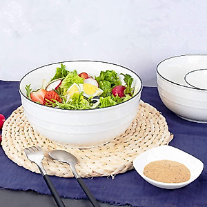 TGLBT 60 oz. Porcelain Salad/Soup Bowl Set of 2 for Soup, Snacks and Vegetable Salad, Large stackable Round Bowl, White