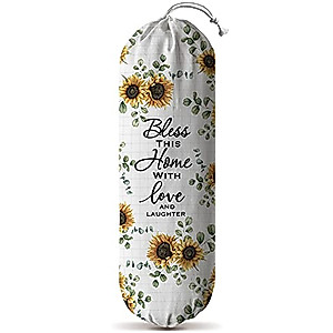 Hglian Sunflower Grocery Storage Bag Holder Wall Mount Plastic Bag Dispenser Garbage Shopping Trash Bags Container Organizer Quote Religious Sayings Farmhouse Kitchen Decor Home Blessing