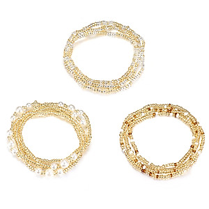 Sailimue 3 Piece Waist Beads for Women Belly Beads Elastic Chain African Waist Beads for Women Plus Size Bikini Jewelry (582)