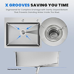 POPFLY 23 Inch Kitchen Sink,18 Gauge Drop In Bar Prep Small Sink, Top mount 304 Stainless Steel Single Bowl Deep Sink,Brushed（23x18x9）