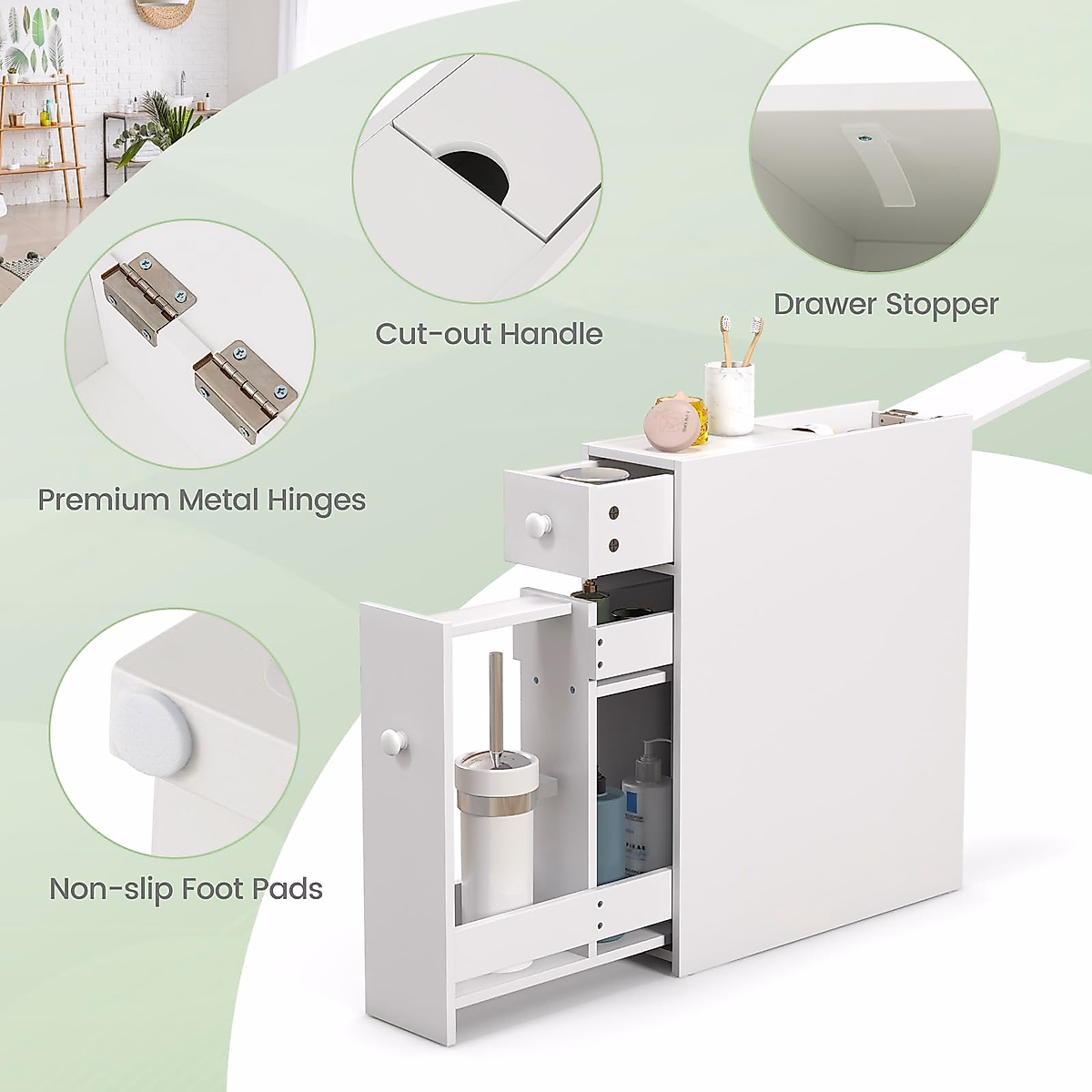 DORTALA Small Bathroom Floor Storage Cabinet, Free Standing Storage Organizer w/Drawer Double Door, Kitchen Cupboard, Wooden Entryway Storage Cabinet, 19" x 6.3" x 23"(L x W x H), White