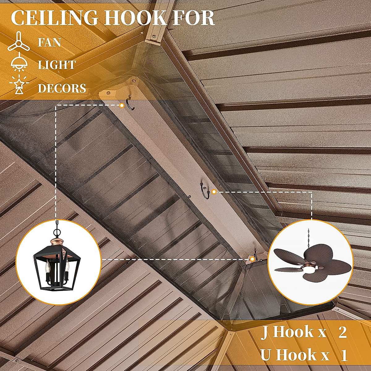 YOLENY 10' X 13' Hardtop Gazebo Galvanized Steel Outdoor Patio Gazebo Canopy Double Roof Pergolas Aluminum Frame with Netting and Curtains for Garden, Patio, Lawns, Parties