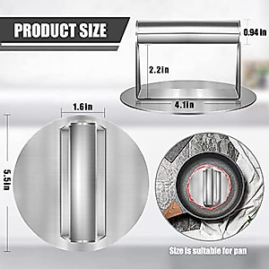 Yokudo Stainless Steel Burger Press for Griddle, 5.5 Inch Round Smash Burger Press, No Sticking Burger Smasher Flat Bottom Without Ridges Bacon Grill Press for Griddle