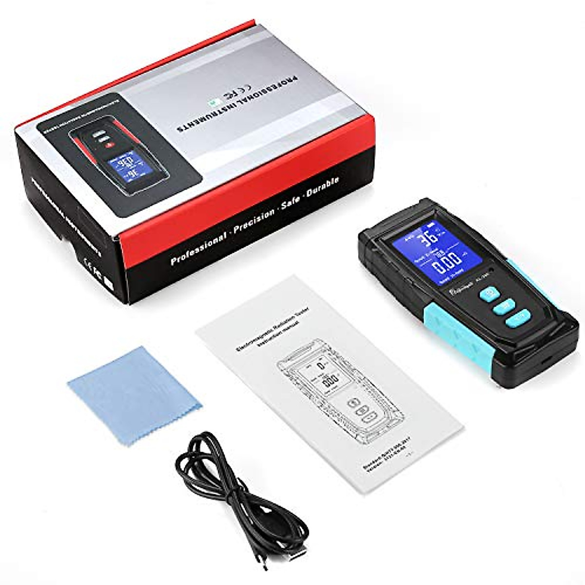 Allprettyall EMF Meter Rechargeable Electromagnetic Radiation Detector for Testing Ghost, Magnetic Field, Electric Field Radiation and Ambient Temperature, Sound-Light Alarm, Max/Average Value Lock