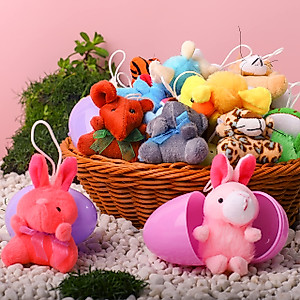 JOYIN 24 Pack Prefilled Easter Eggs of Mini Stuffed Animal Plush Toys Easter Baster Stuffer for Kids Easter Egg Hunt Filler Stuffer