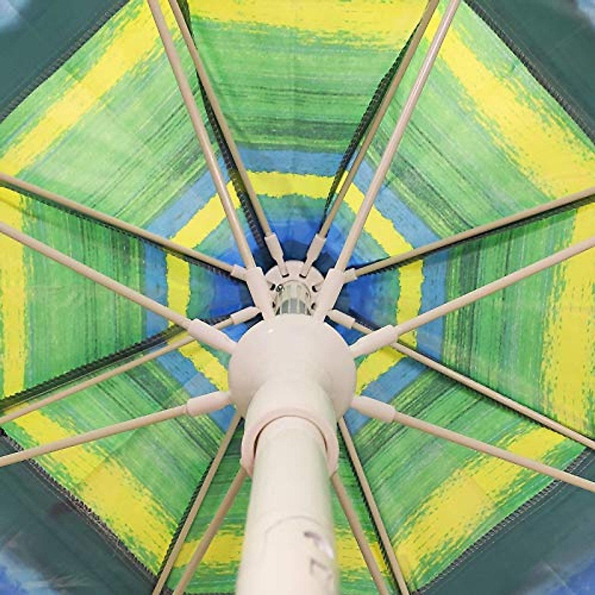 Ogrmar 7FT Beach Umbrella with Sand Anchor & Carry Bag, Portable Outdoor Windproof Sun Umbrella Sun 50+ Protection Umbrella with Push Button Tilt & Air Vent (Green Stripe)