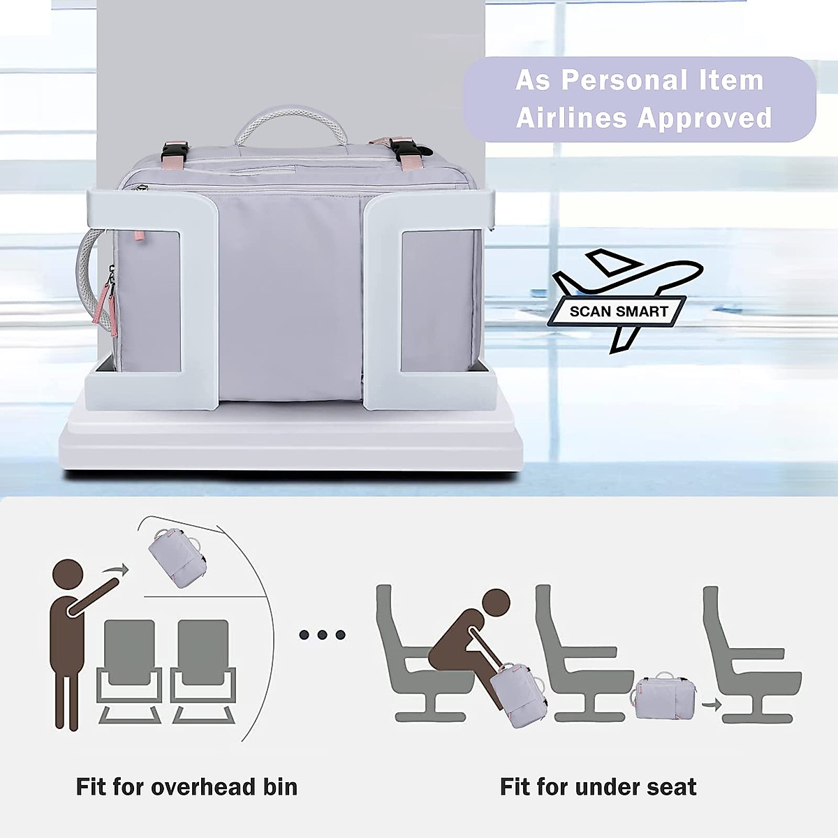 Hanples Extra Large Travel Backpack for Women as Person Item Flight Approved, Waterproof 40L Carry On Backpack, 17 Inch Laptop Backpack For Hiking Casual Bag (Gray Purple)