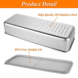 MUXHEL 2 Pcs Bacon Container for Refrigerator Air Tight, 304 Stainless Steel Deli Meat Container for Fridge, Food Storage Container with Airtight Lid for Meat, Cheese, Fruit, Vegetables (1L)