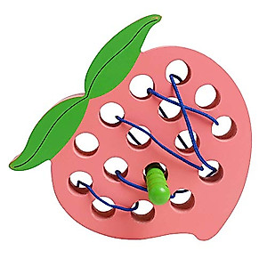 Skrtuan Wooden Lacing Threading Toys Wood Block Puzzle Car Airplane Travel Game Montessori Early Development Fine Motor Skills Educational Gift for 3 4 5 Years Old Toddlers Baby Kids, 1 Peach