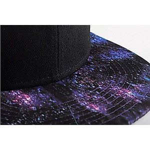 Quanhaigou Purple Galaxy Snapback Hat Unisex Trucker Hat Hip Hop Plaid Flat Bill Brim Adjustable Baseball Cap, Black Purple, One Size
