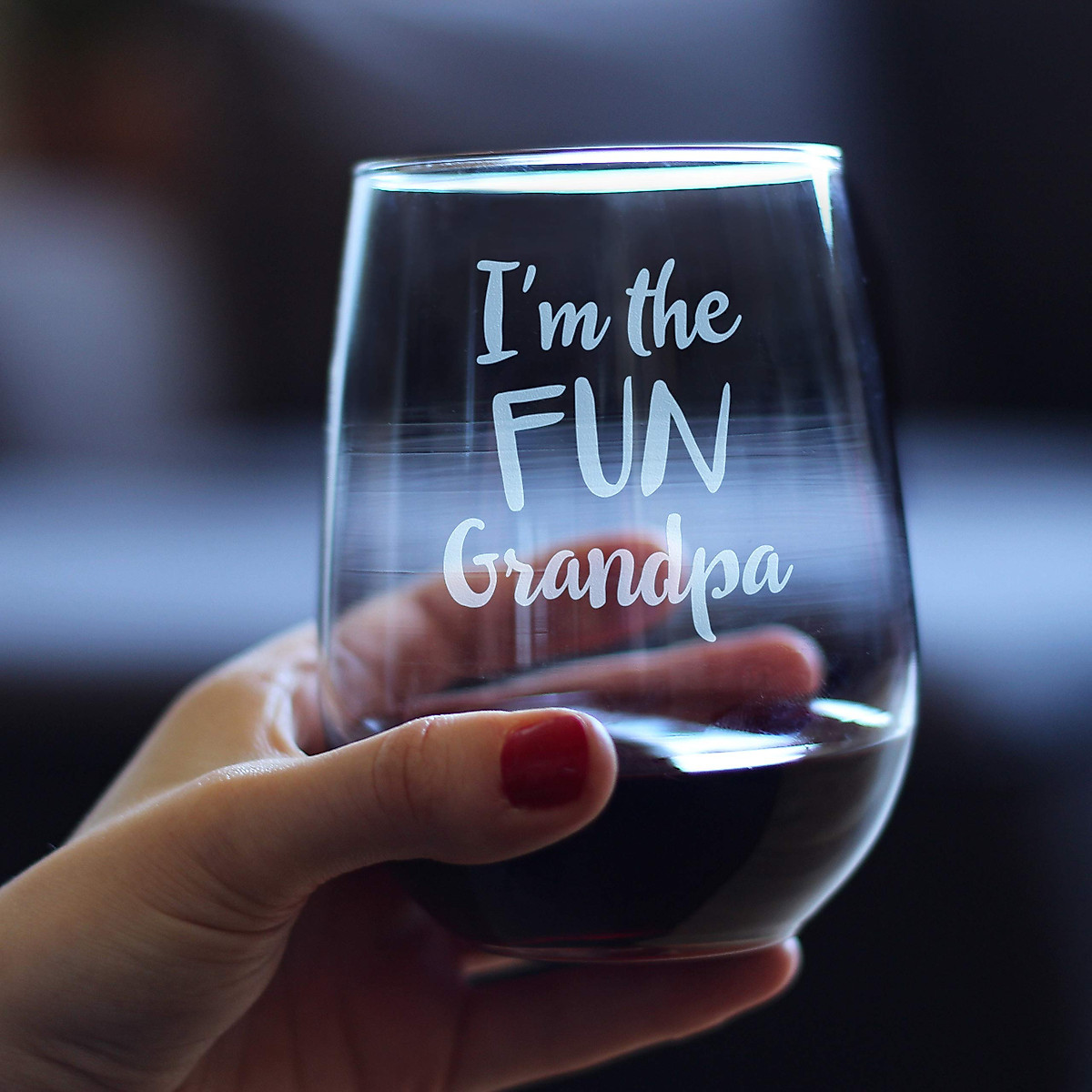 Fun Grandpa - Funny Grandfather Stemless Wine Glass Gift for Dads & Grandparents - Large 17 Oz Glasses