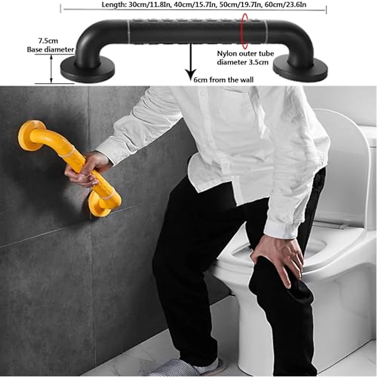 Psmpeng Bathroom Grab Rails 304 Stainless Steel Shower Handle Bathtub Grab Bar with Safety Circles Handrail ?for Elderly Disabled Toilet Seniors Kitchen(Black,30cm)