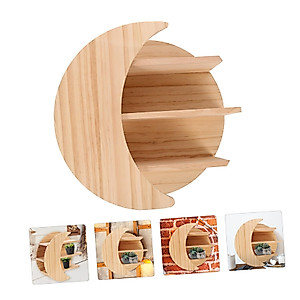 Garneck Moon Wall Mount Rustic Crystal Shelf Hanging Floating Shelves Bathroom Wall Shelf Stones Photo Frame Shelf Essential Picture Frame Stand Floating Rack Wooden Flower Pot Stand