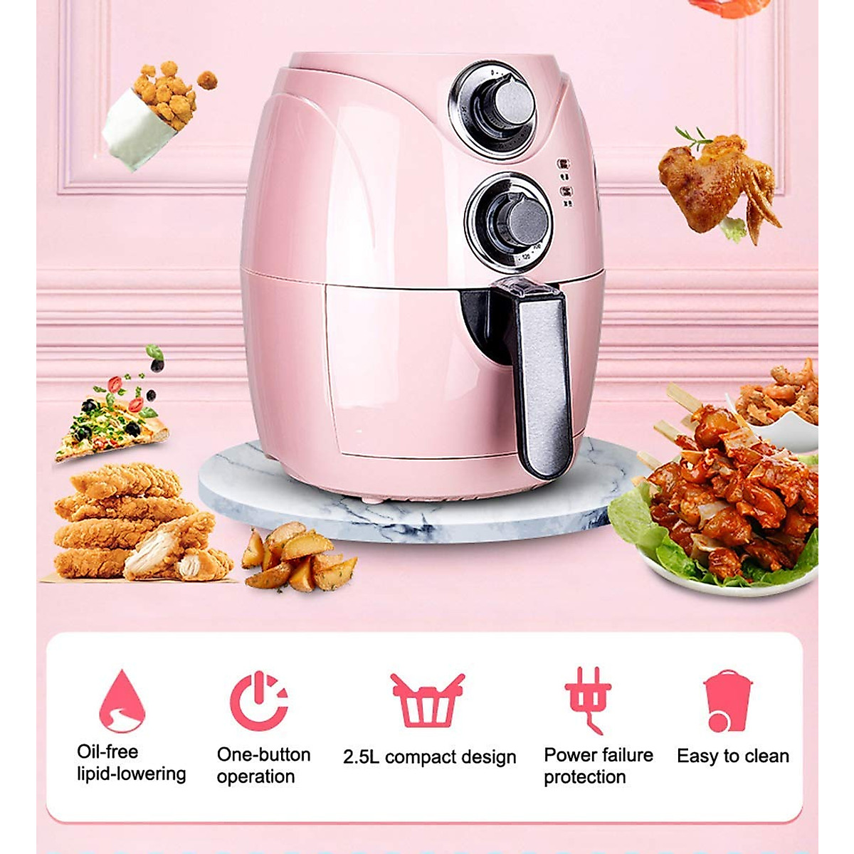 Intelligent Air Fryer Fries Machine Household Small Capacity Fully Automatic No Fuel Electric Fryer Oven 2.5L 3.5L Pink 3.5L Every Family