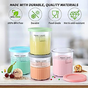 4 Pack Ice Cream Pints and Lids Compatible with Ninja NC501 Series Creami Ice Cream Makers,BPA-Free,Dishwasher Safe,Color Lids