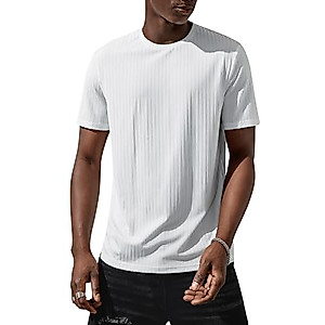 Verdusa Men's Short Sleeve Basic T Shirt Casual Round Neck Ribbed Tee Top White S