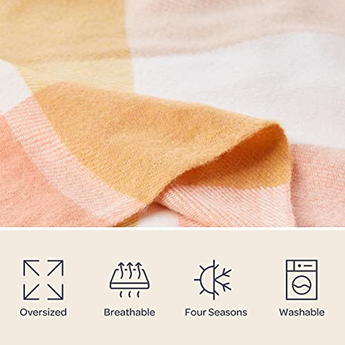 Lavish Home Desert Blush Plaid Soft Blanket-Oversized, Luxuriously Fluffy, Vintage-Look and Cashmere-Like Woven Acrylic-Breathable and Stylish Throws