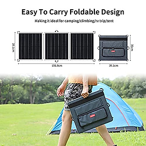 GOFORT 60W 18V Portable Solar Panel, Foldable Solar Charger with USB, 18V DC, QC 3.0 Output, Compatible with Solar Generator Power Station Phones Laptops Tablet for Outdoor RV Van Camping