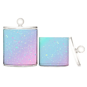 senya 2 Pack Qtip Holder Dispenser with Lids,Unicorn Background with Rainbow Cotton Swabs Cans Round Pads Clear Plastic Acrylic Jar Bathroom Canister