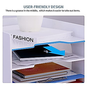Natwind 4-Tier Office White Desktop Organizer Paper File Rack with Vertical Horizontal File Holder All in One Supplies Storage Box Mail Sorter on Desk Tabletop Binder Folder Letter Trays Study Home