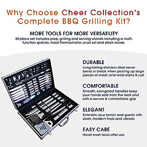 30 Piece BBQ Grilling Gift Set - Professional Grade Stainless Steel Barbecue Grill Tool Set with Aluminum Storage Case - Includes 4-in-1 Spatula Turner, Tongs and Many Other BBQ Grilling Accessories