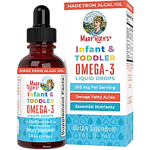 MaryRuth's Infant and Toddler Omega-3 Liquid Drops by | 200mg DHA and 2mg EPA Per Serving | Overall Wellness and Healthy Development | Unflavored | 1 Fl Oz