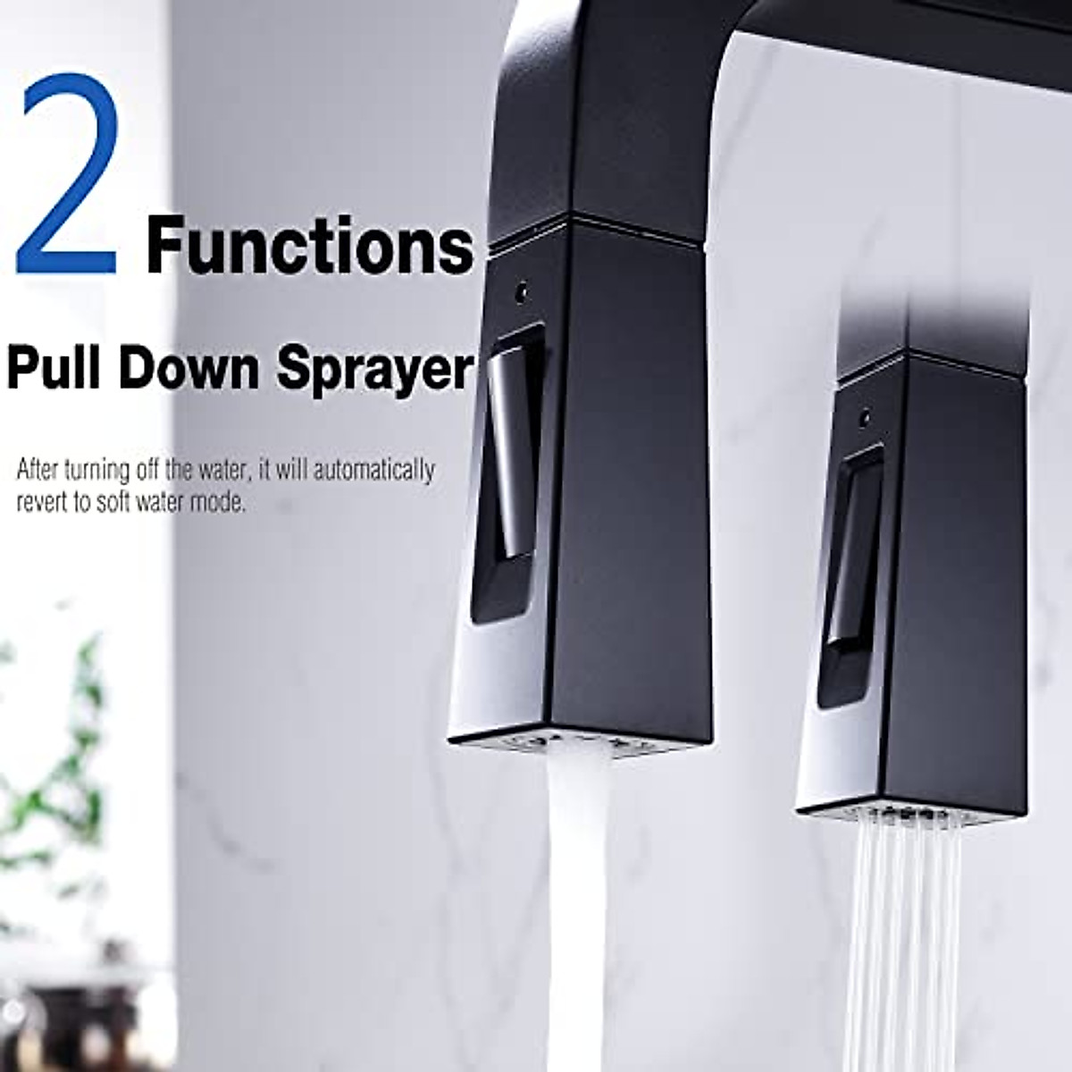 Kitchen Faucet with Pull Down Sprayer Square Shaped Brass Bar Sink Faucet Single Handle Kitchen Faucet, Matte Black