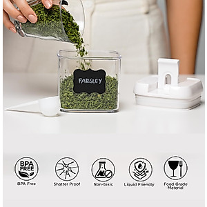 Shazo 6 PC Airtight Food Storage Containers + 6 Spoons - BPA Free Clear Plastic Snack & Spice Containers with Easy Lock Lids - Kitchen and Pantry Organization for Herbs, Coffee, Tea - 0.5L / 2.1 Cups