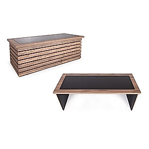 Casa Mare 87" Wood Office Furniture Set of 4pcs | Executive Desk w/Leather Pad | Large Storage Cabinet w/Chrome Handles & Legs | Modern File Cabinet | Coffee Table | Sturdy Farmhouse Home Workstation