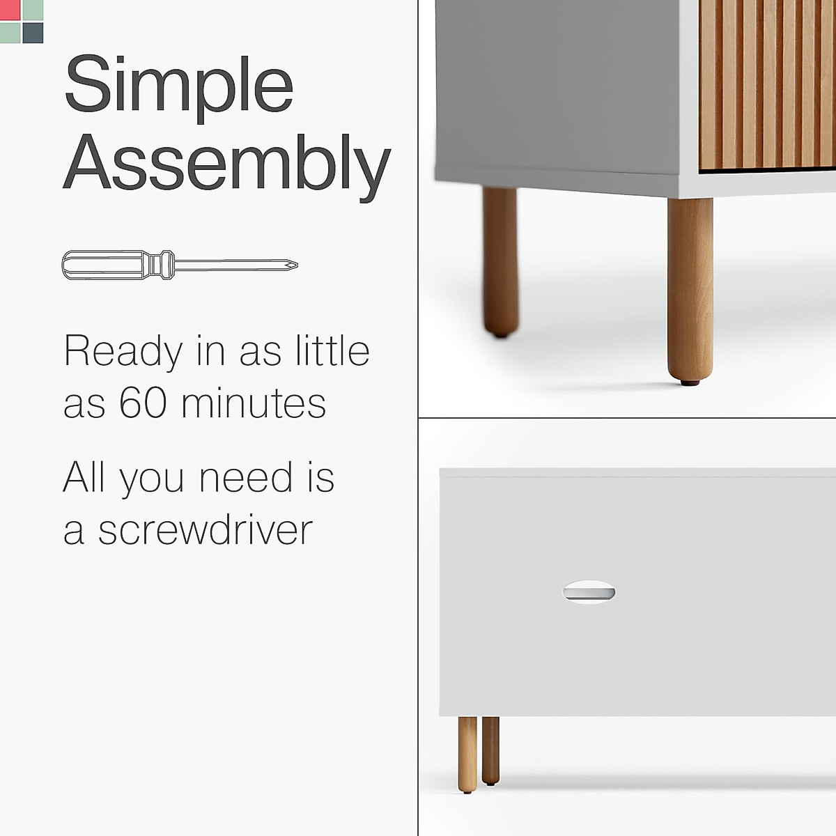 Contemporary Fluted TV Stand - Media Console - 70” Entertainment Center Console Table with Storage for Living Room - Fits 32 to 80" TVs (White and Oak)