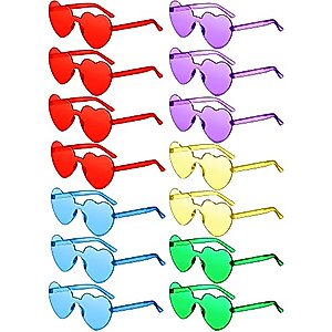TOODOO 14 Pairs Heart Shaped Sunglasses for Women Rimless Heart Sunglasses Bulk for Party Favors(Red, Blue, Purple, Yellow, Green)