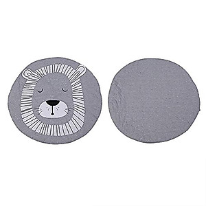 Cartoon Round Animal Pattern Play Rugs Soft Cotton Baby Toddler Play Mat Crawling Blanket for Baby Girl Boy Bedroom Decor (Gray Lion)