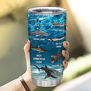 Hyturtle Personalized Gifts Shark Lover - Sharks Printed Customized Name Stainless Steel Tumbler 20 oz With Lid - Idea Cute Sea Animal Lover Gifts For Women, Girl, Kids On Birthday, Christmas