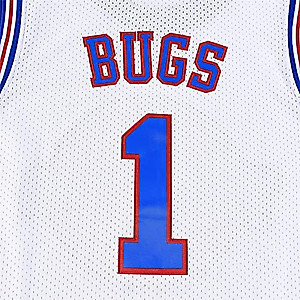 Intryeti Men's Basketball Jerseys #1 Bugs Space Movie Sports Shirts 90s Hiphop Party Clothing #1 White L