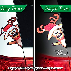 Bigtime Signs XL 4 Piece Reflective Magnetic Reindeer Car Kit - Funny Christmas Car Decorations + 2 Jingle Bells Magnets - Holiday Automotive Magnet (Waving Reindeer)