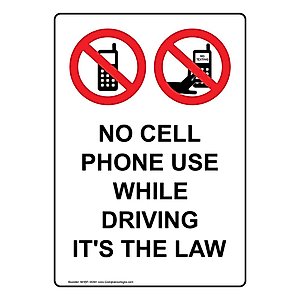 ComplianceSigns.com Vertical No Cell Phone Use While Driving It's The Law Label Decal, 5x3.5 in. 4-Pack Vinyl for Cell Phones