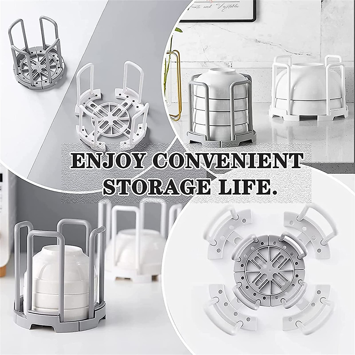 ERDONE Retractable Kitchen Organizer Bowl Holder, Bowl Rack,Multipurpose Creative Dishdrying Rack, Tableware Storage Small Plate Rack,or Stacking Bowls and Small Plate,White