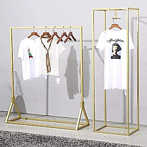 FURVOKIA Modern Simple Heavy Duty Metal Rolling Garment Rack with Wheel,Retail Display Clothing Rack, Single Rod Floor-Standing Hangers Clothes Shelves (Gold Square Tube A, 47.2 L)